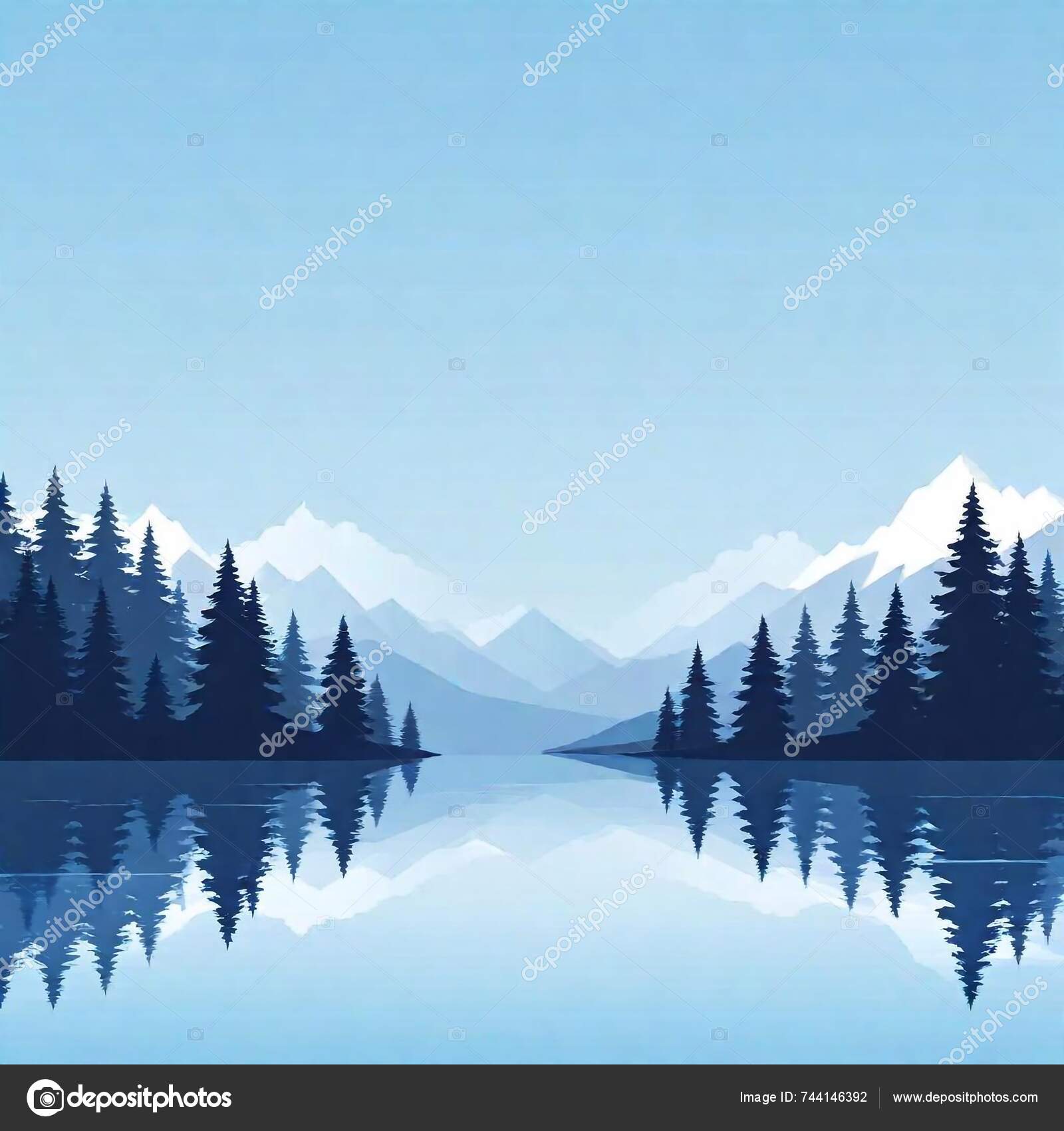 Full Shot Vector Image Serene Lakeside Landscape Eye Level — Stock ...