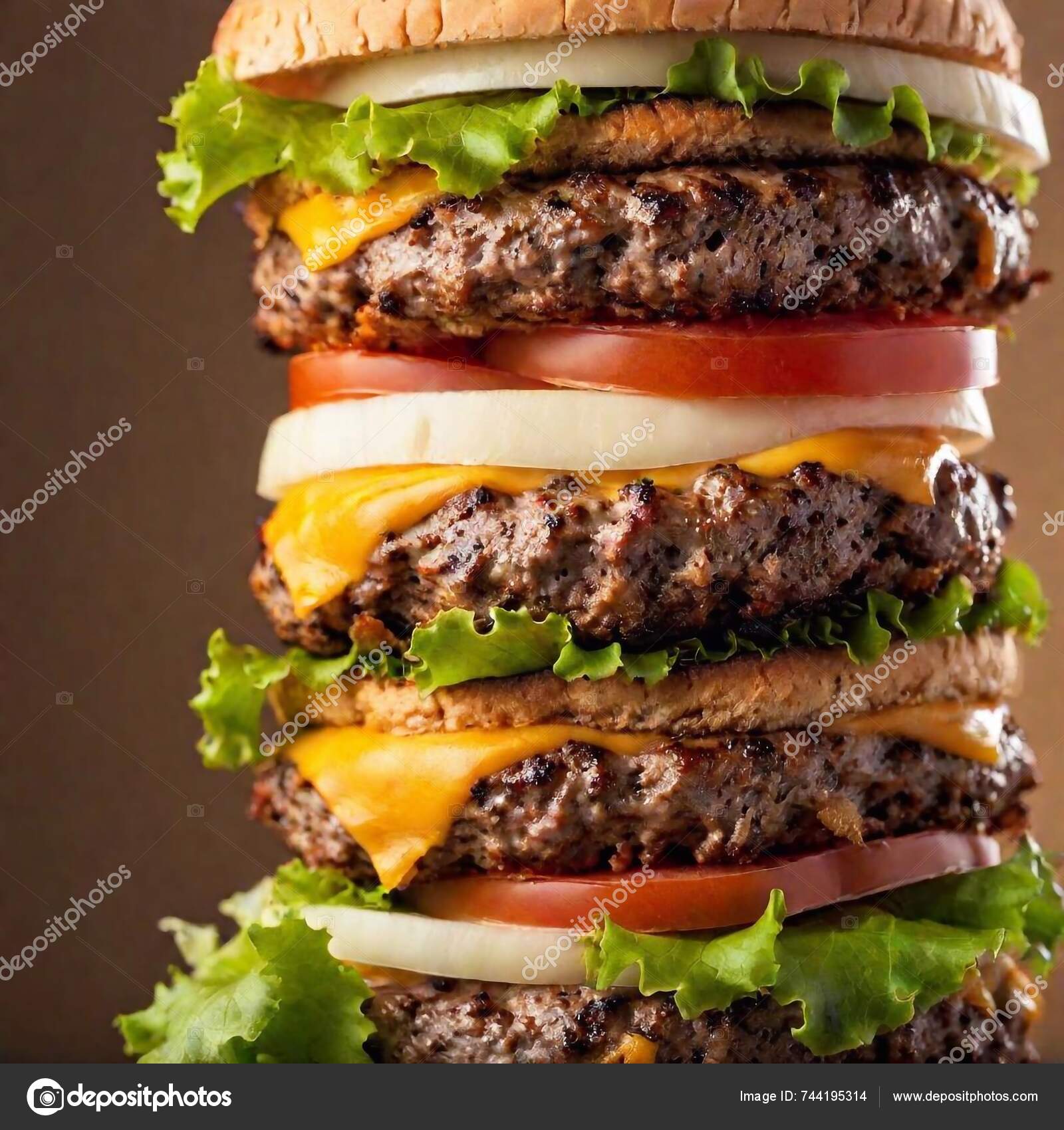 Macro Shot Looking Towering Stack Burgers Layers Lettuce Cheese Bacon ...