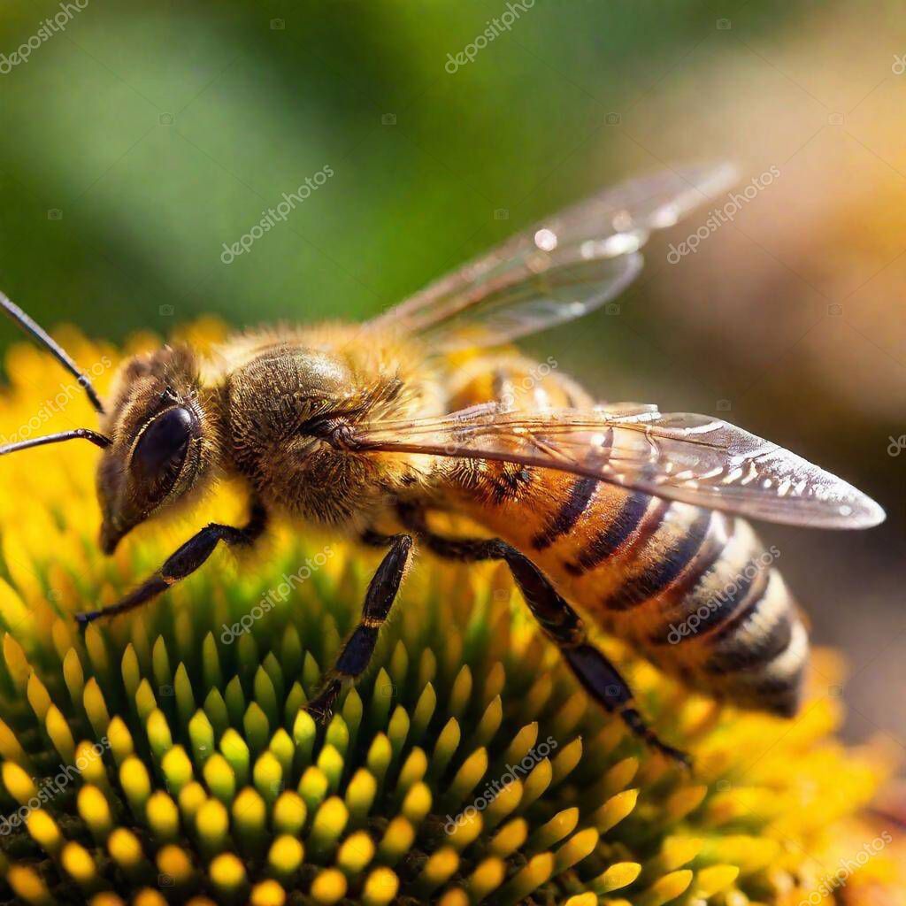 vista macro extrema de un aguijón de abeja, con la nitidez enfocada en ...
