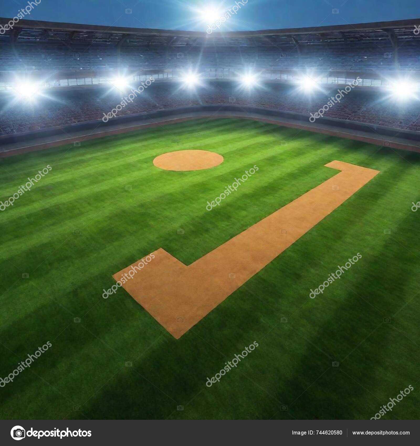 High Resolution Ultrarealistic Image Modern Baseball Field Night ...