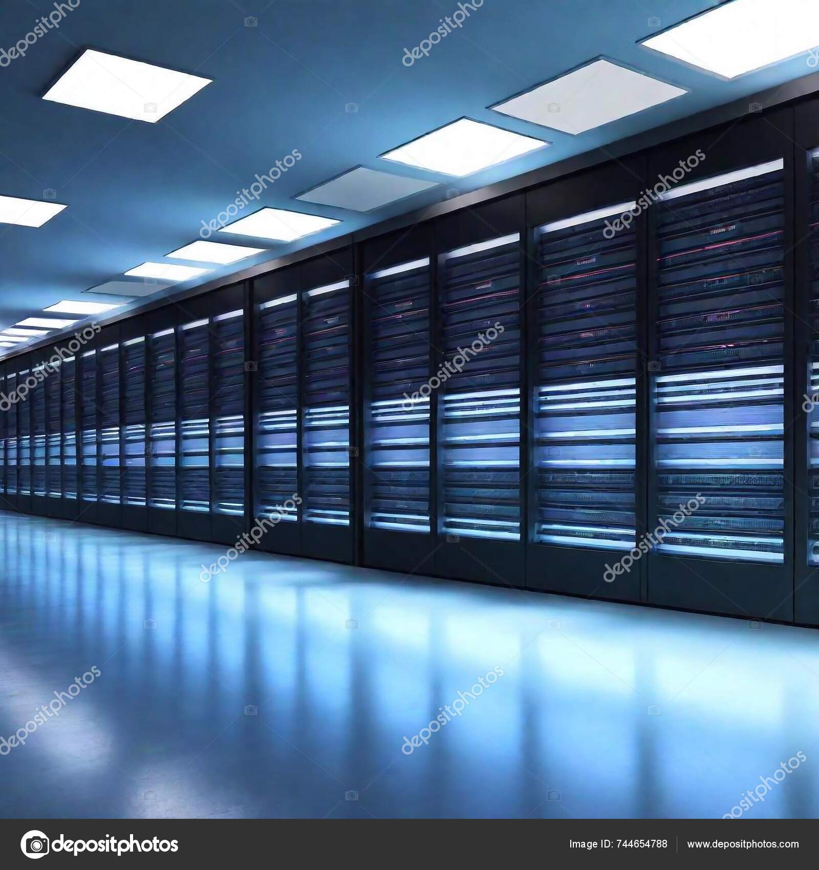 High Resolution Ultrarealistic Image Modern Data Center Capturing Rows ...