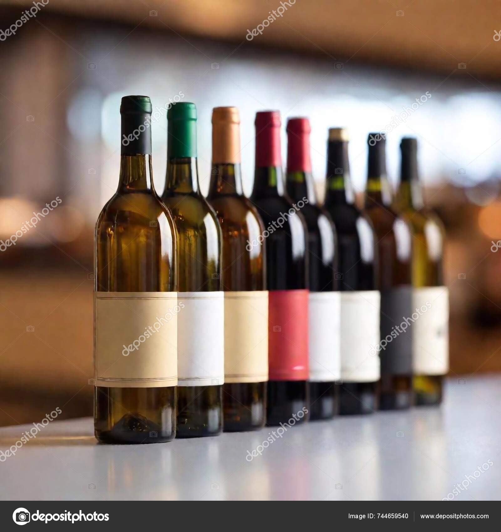 High Resolution Ultrarealistic Image Row Wine Bottles Displayed Angle ...