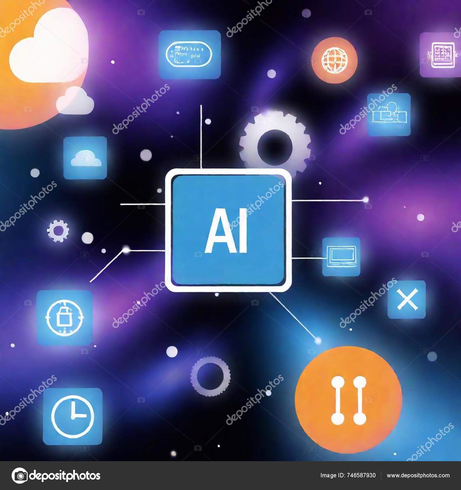 Vibrant Collage Icons Representing Various Aspects Artificial ...