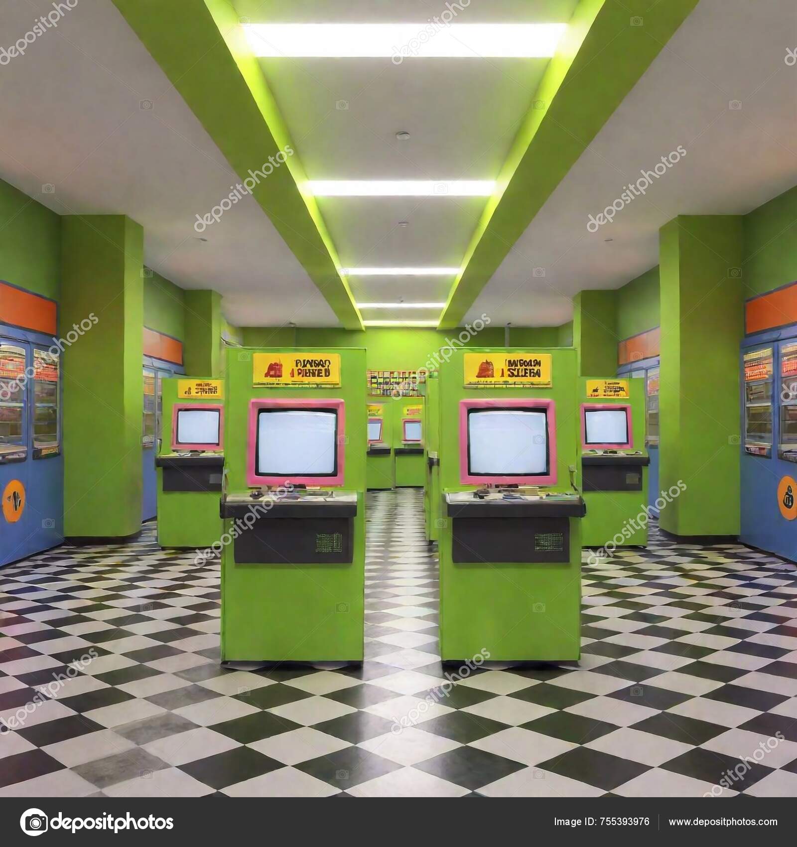 Colorful Arcade 80S Arcade Filled Retro Video Game Machines Bright ...