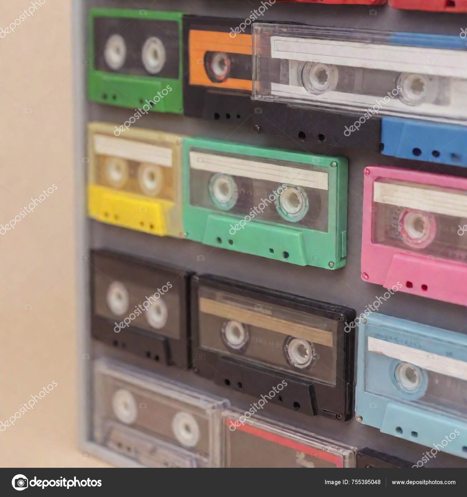 Vintage Cassette Tape Collection Displayed Shadow Box Focus Brightly ...
