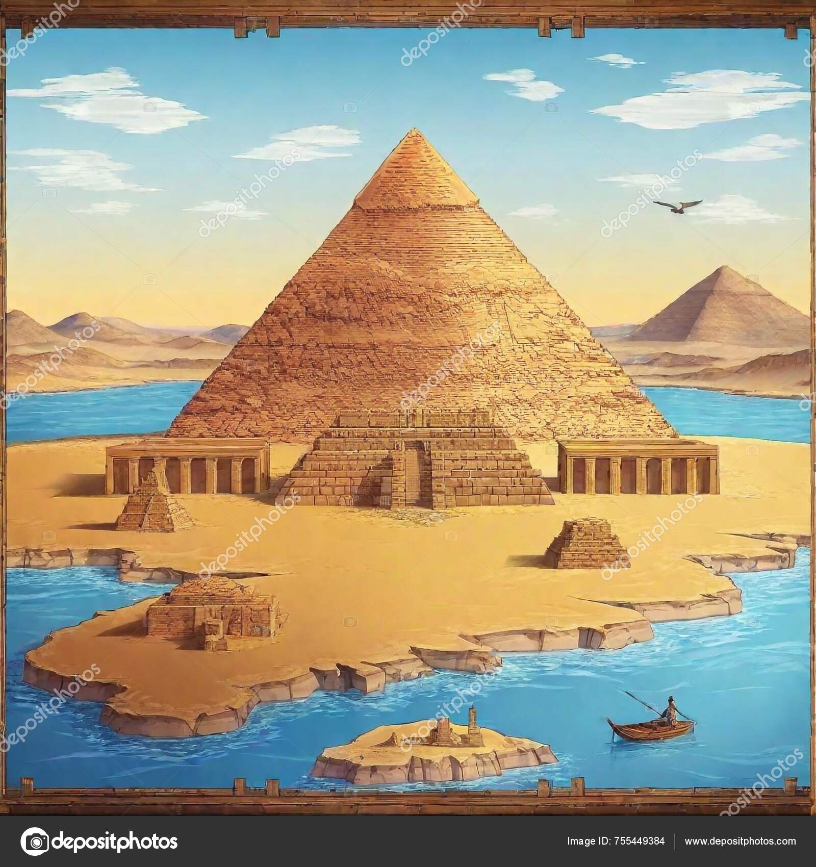 Detailed Illustrated Map Mummy Kingdom Egypt Featuring Pyramid Sphinx ...