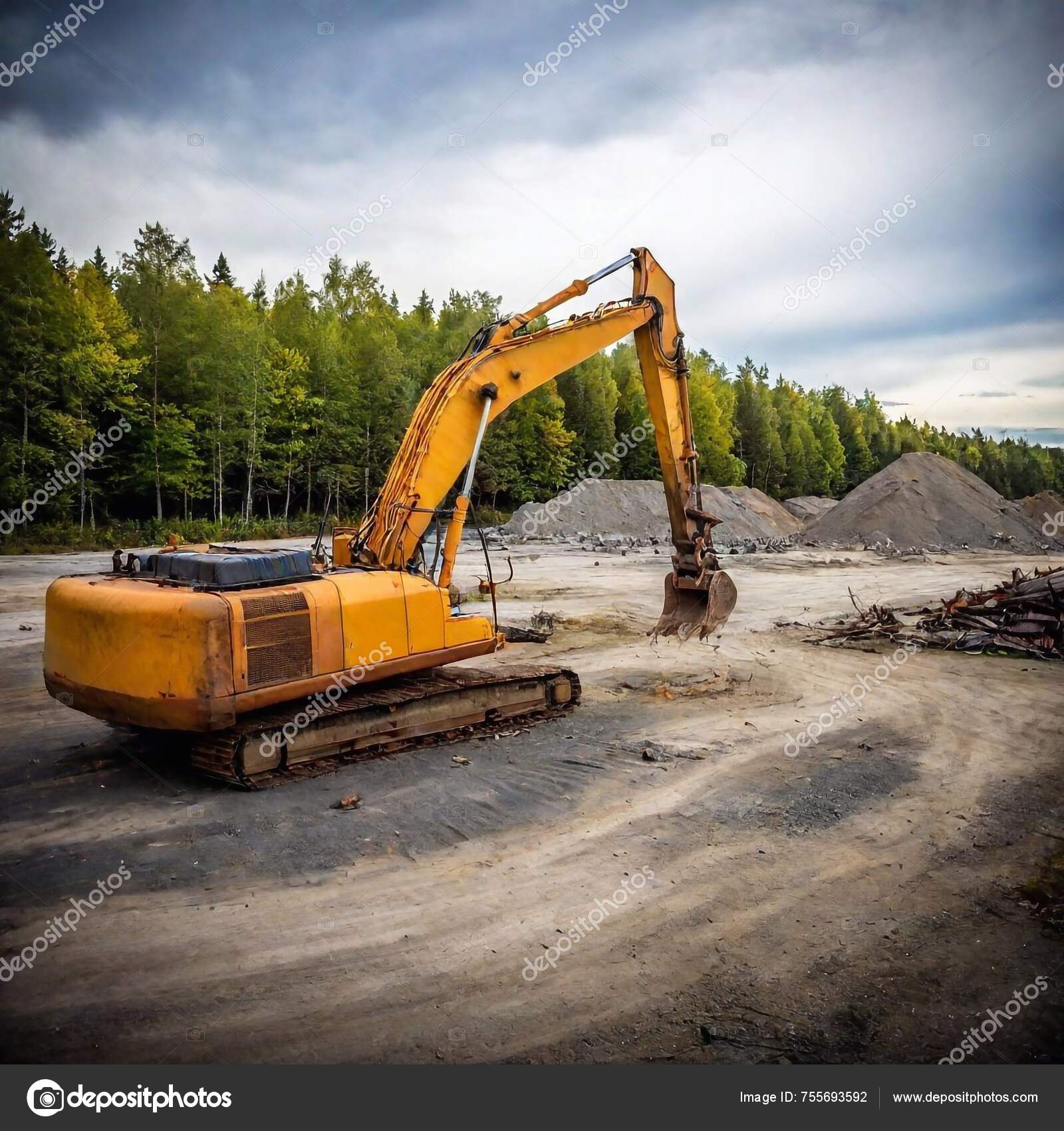 Full Shot Broken Crane Covered Rust Standing Alone Empty Ash — Stock ...