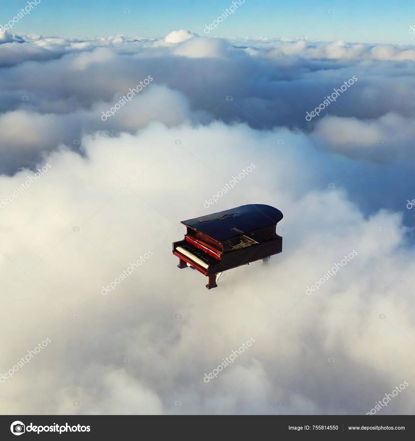 Floating Piano Sky Grand Piano Floating Clouds Shot — Stock Photo ...