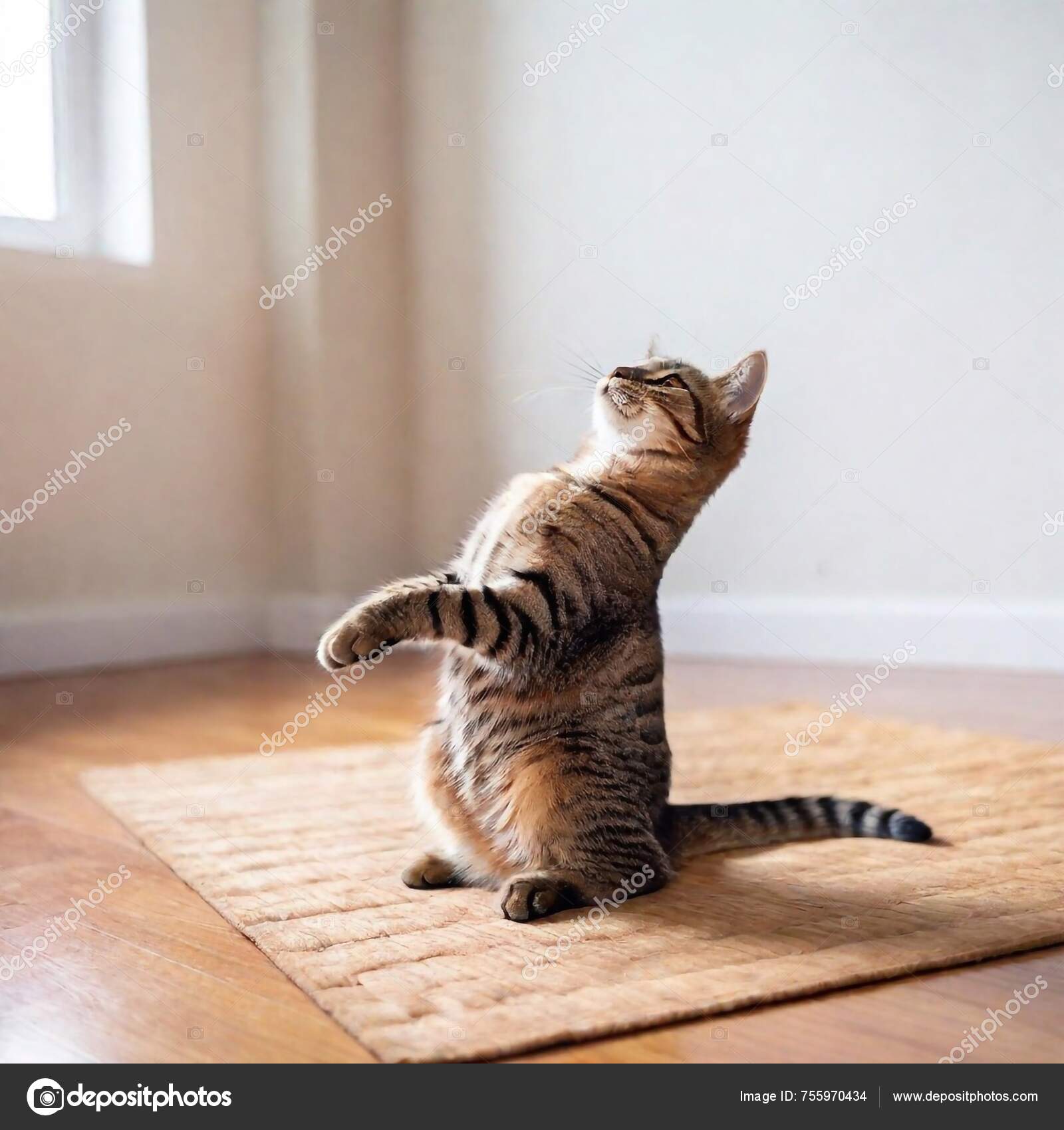 Kitten Stretches Alongside Its Owner Yoga Routine Mimicking Poses Its ...
