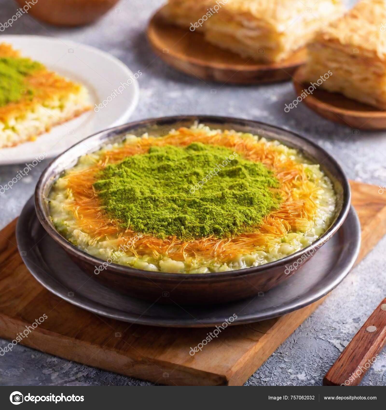 Knafeh Cake Rich Dessert Made Thin Noodle Pastry Soaked Syrup — Stock ...