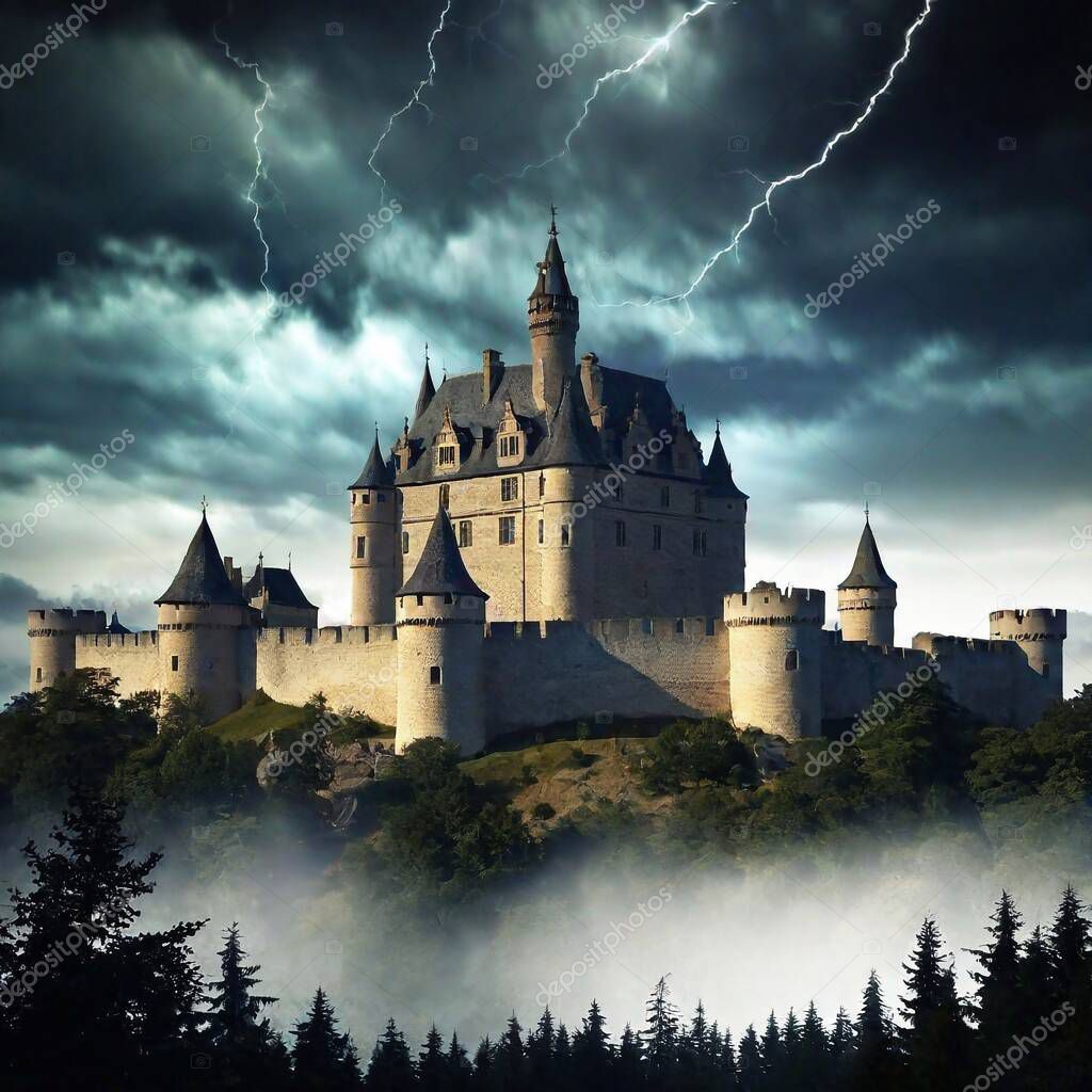 "Estilo DND: Un castillo en una montaña rodeada de criaturas míticas ...