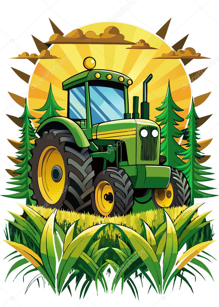 diseño vectorial de Tractor John Deere para impresión de sublimación 2024