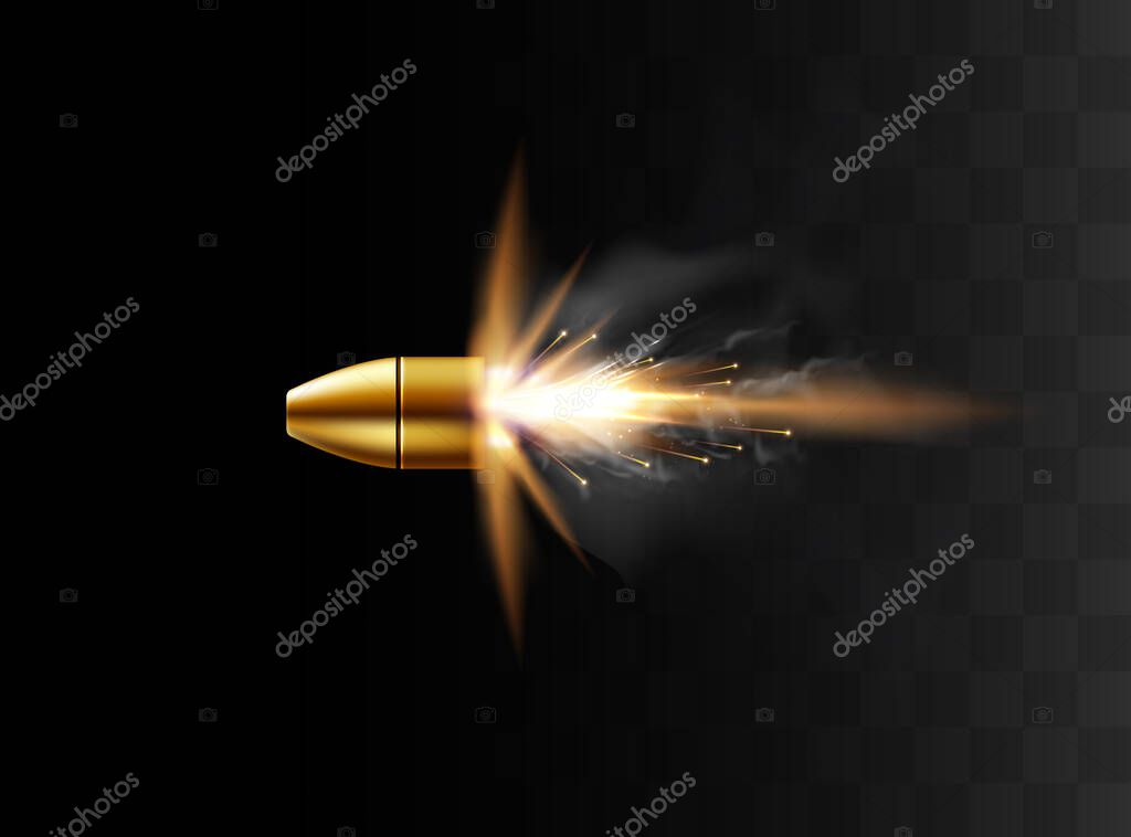 Disparos, balas en movimiento, huellas de humo militares. Una bala ...