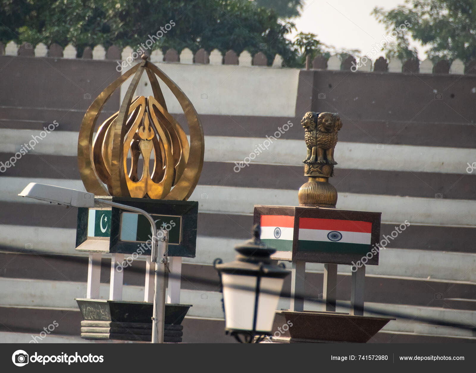 View India Pakistan Border Visibility Flags Displayed Gates Attari ...