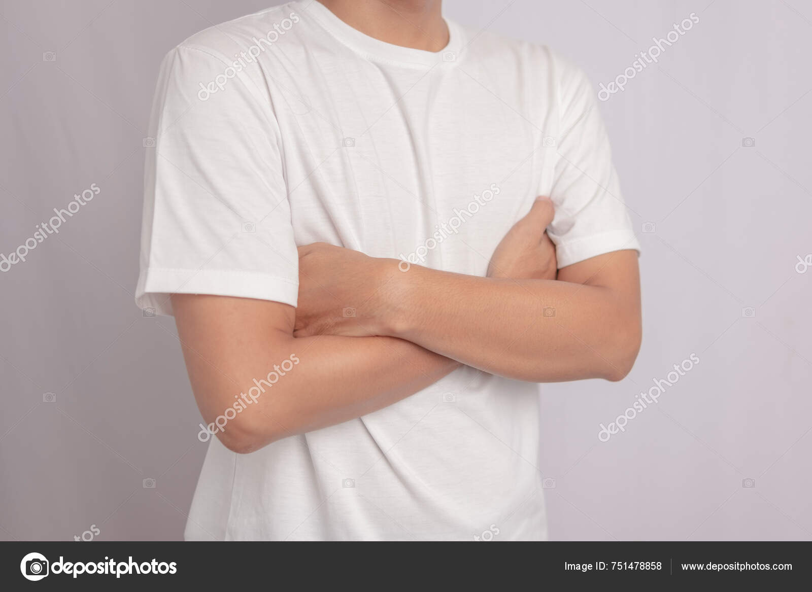 Close Man Blank Shirt Folded Arms Tees Blank Man — Stock Photo ...