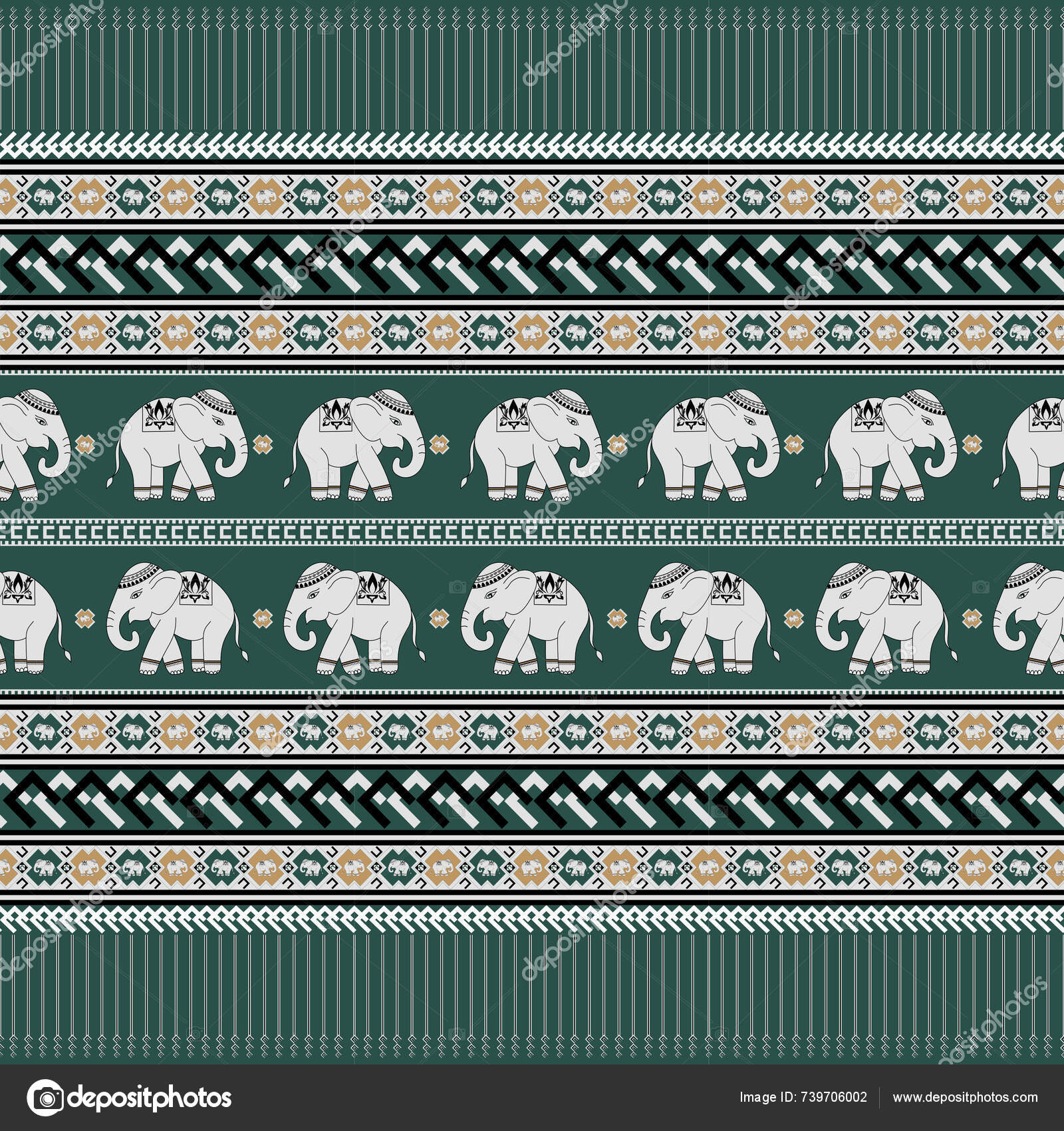 Thai Elephant Pattern Bright Silver Green Theme Colors Native Thailand ...