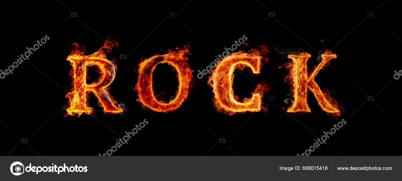 Palabra Roca Que Consiste Letras Quemadas Aisladas Sobre Fondo Negro ...