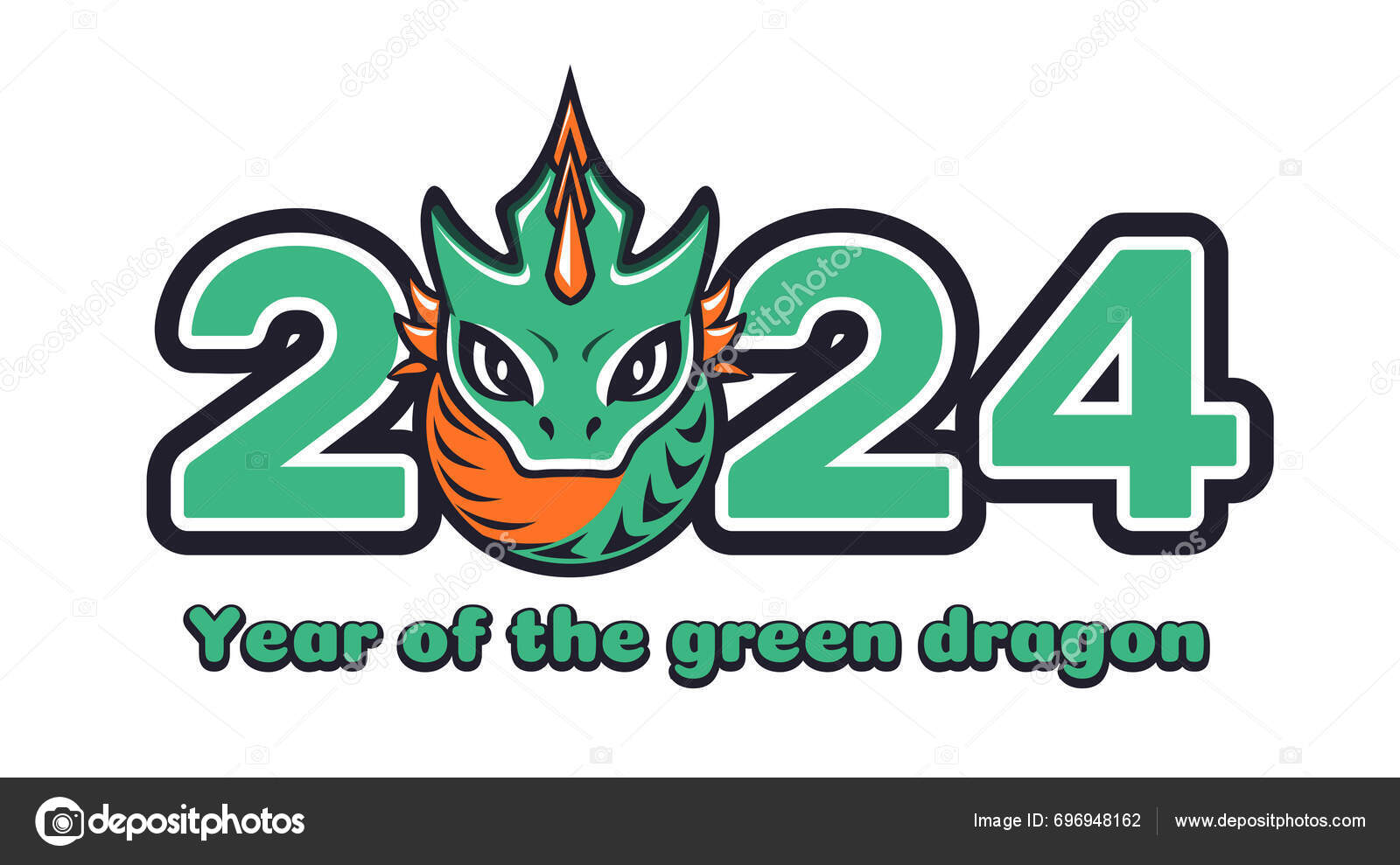 Stylized Inscription 2024 Instead Zero Head Cute Small Dragon 2024 ...