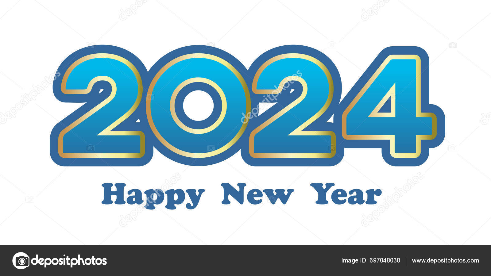 2024 Happy New Year Blue Numbers 2024 Gold Stroke Isolated Stock Vector ...