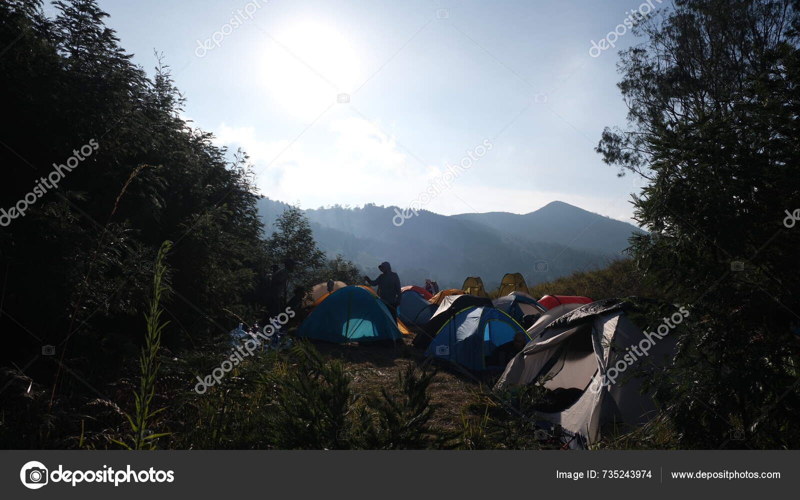 Group Tents Set Forest Tents Different Colors Sizes Sun Shining — Stock ...