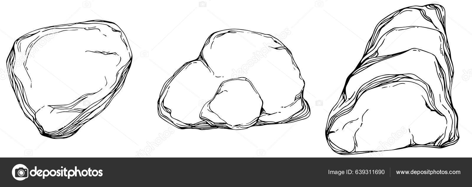 Stone Monochrome Sketch Vector Gravel Pebble Natural Rocky Slate Lump ...