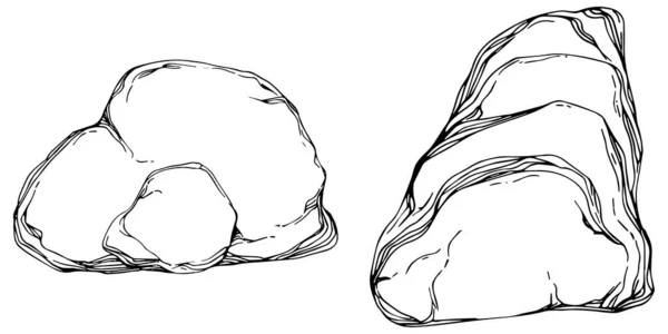 Stone Monochrome Sketch Vector Gravel Pebble Natural Rocky Slate Lump ...
