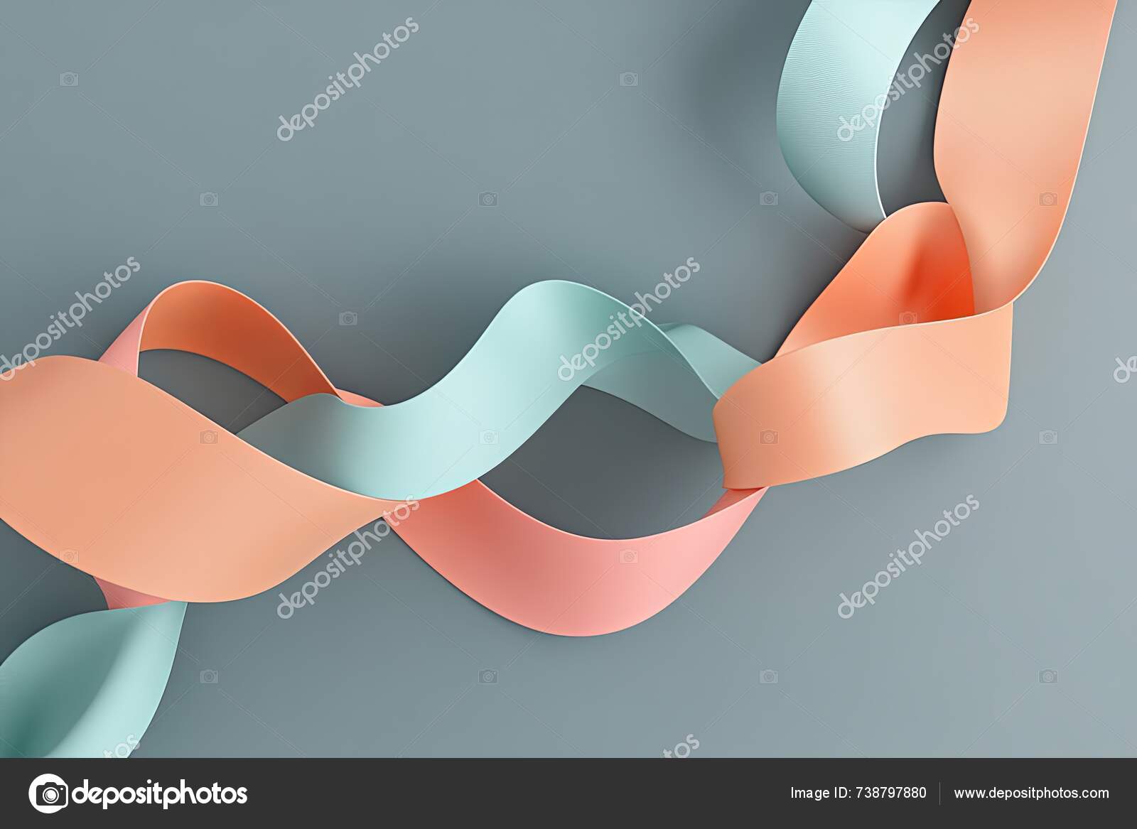 Minimalist Design Glossy Flowing Ribbons Pastel Peach Mint Sky Blue ...