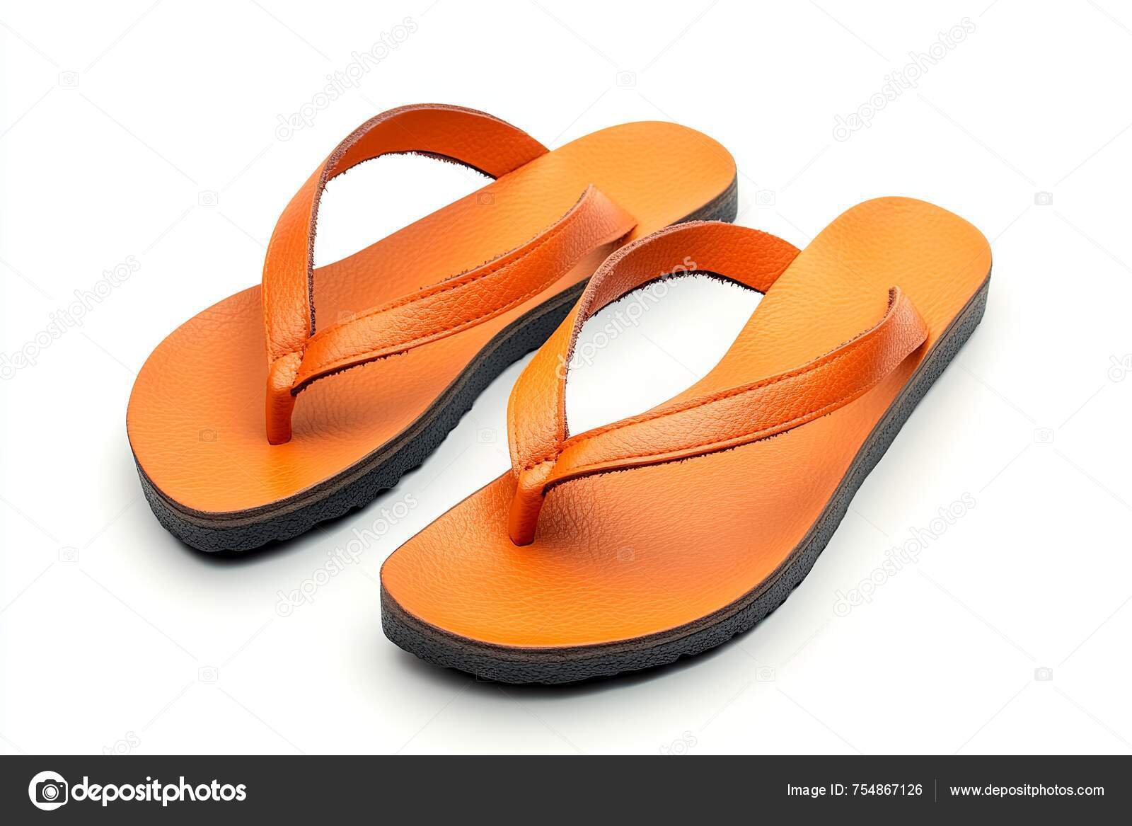 Pair Vibrant Orange Flip Flops Black Soles Perfect Summer Outings ...