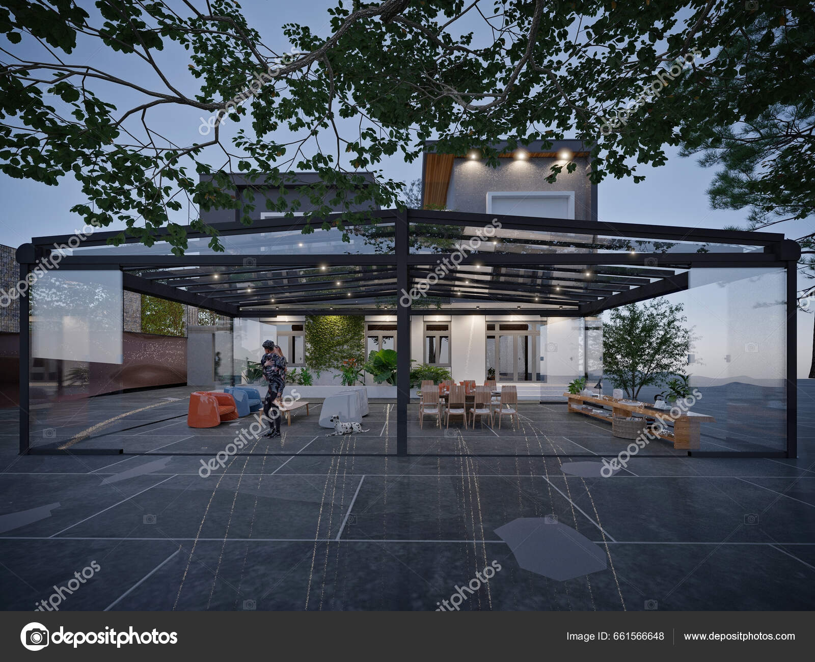 Modern Pergola System Outdoor Space Rendering — Stock Photo ...