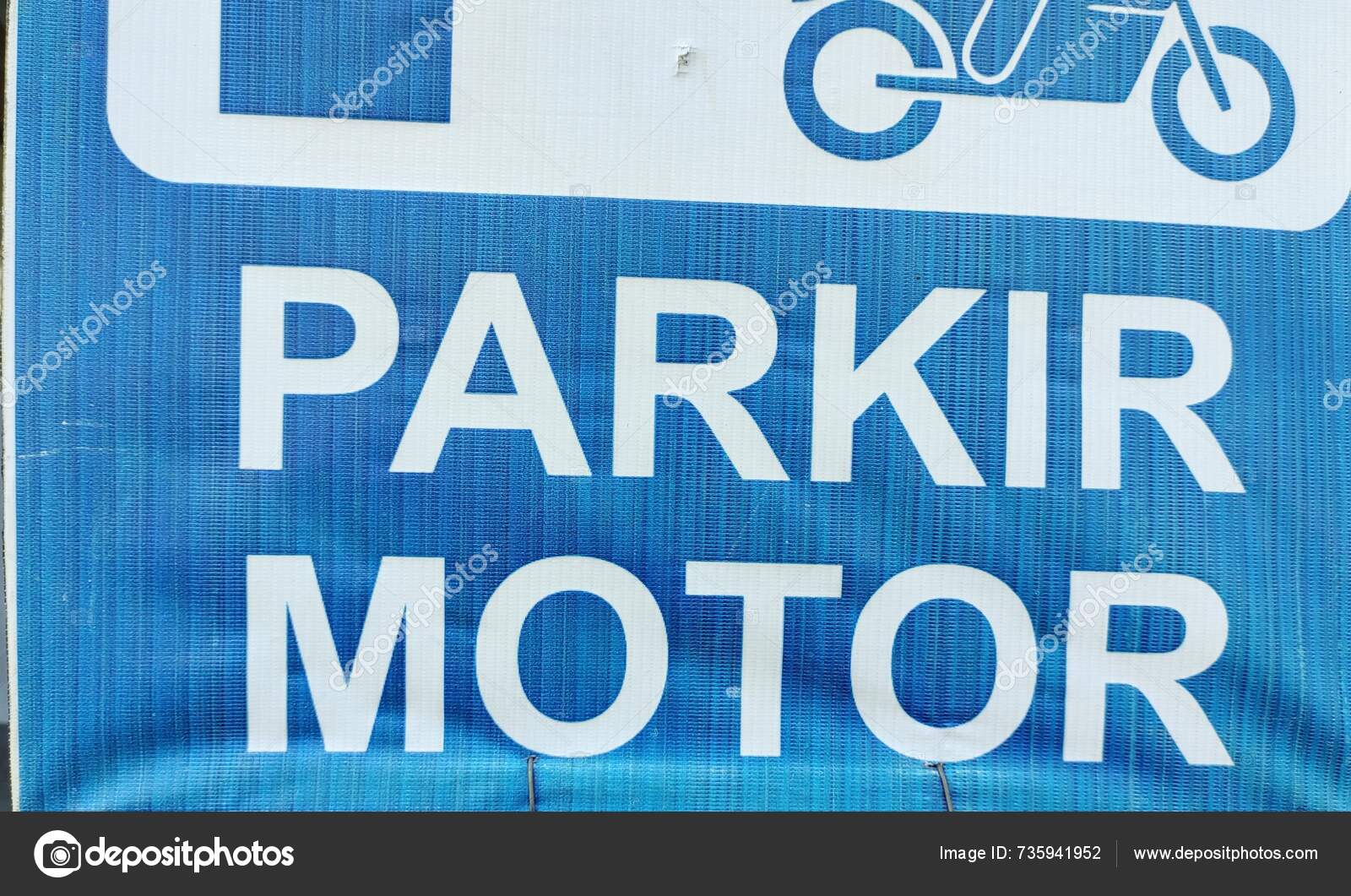 Blue Sign Indicating Motorcycle Parking Words 'Parkir Motor' Motorcycle ...
