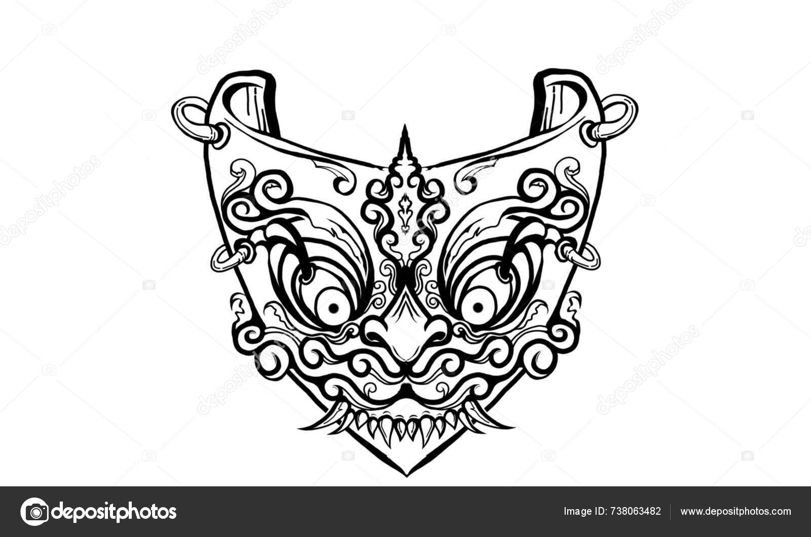 Black White Tribal Batik Line Art Illustration Mythical Traditional ...