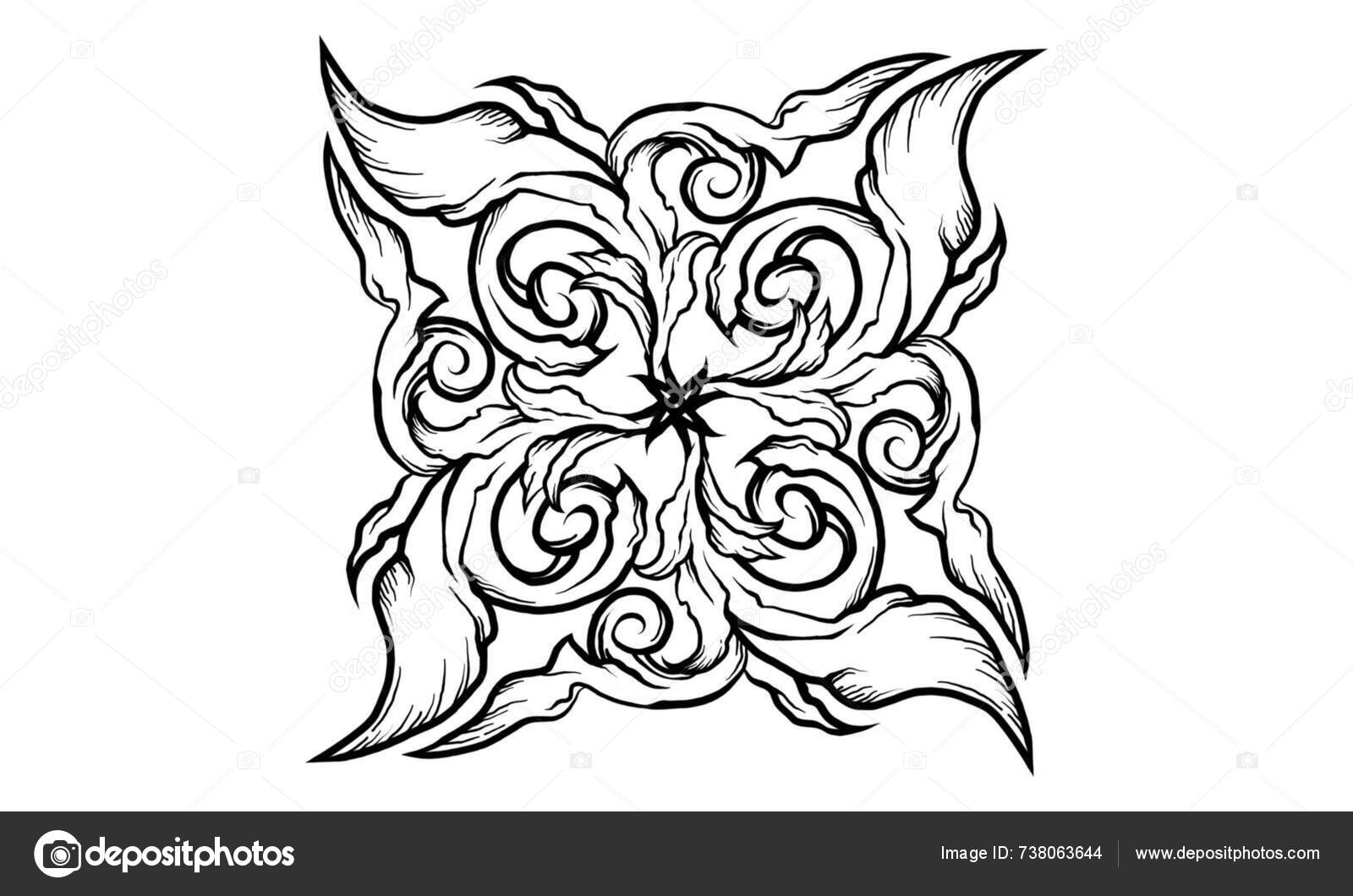 Traditional Unique Original Black White Nature Tribal Batik Line Art ...