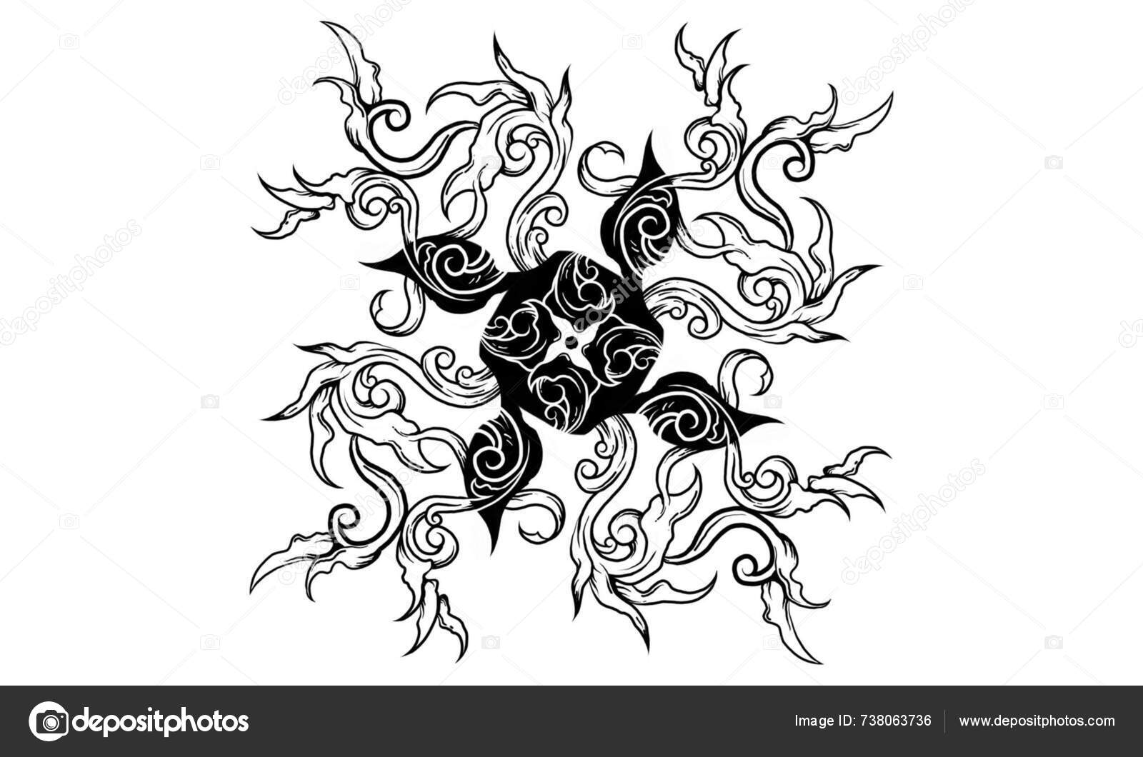 Traditional Unique Original Black White Nature Tribal Batik Line Art ...