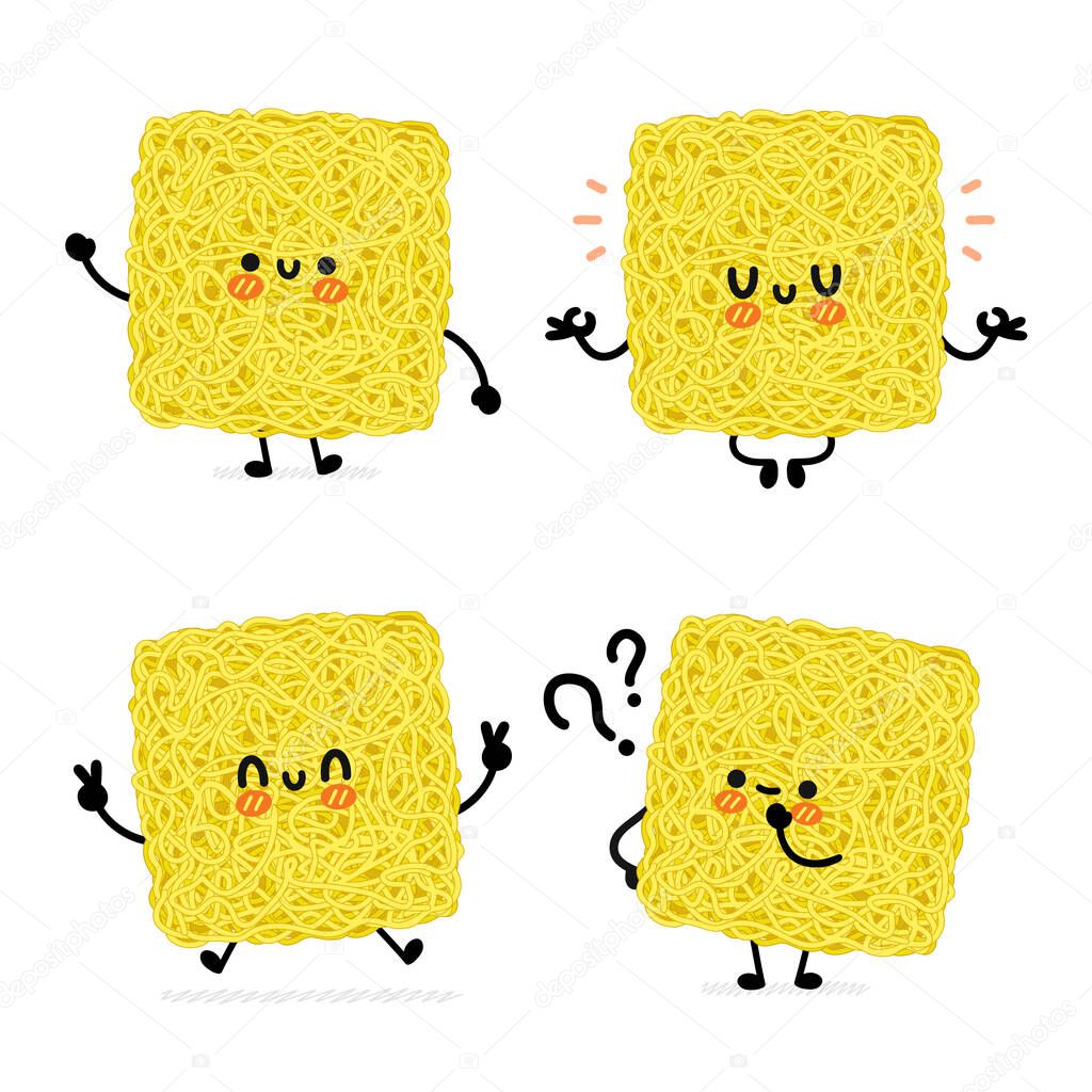 Cute funny instant noodle character set. Vector hand drawn cartoon ...