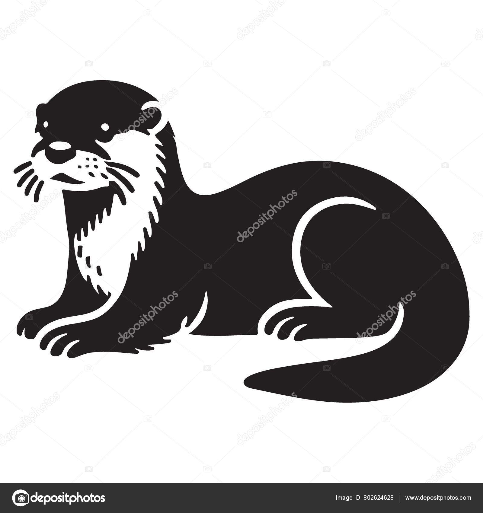 Relaxed Black Silhouette Otter Illustration Resting Peacefully Vector ...