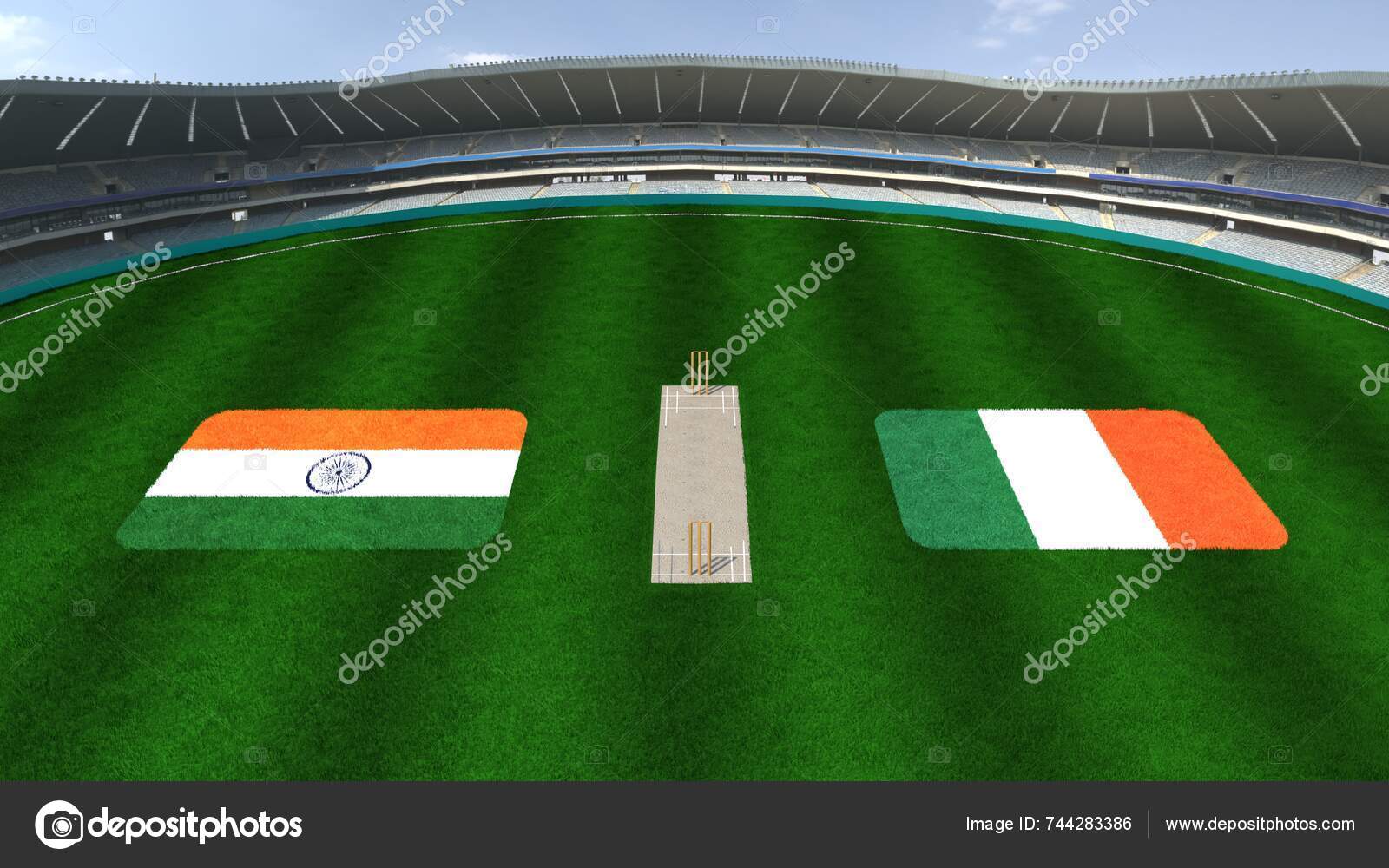Cricket Stadium India Ireland Flags Ground — Stock Photo © Vutuk #744283386