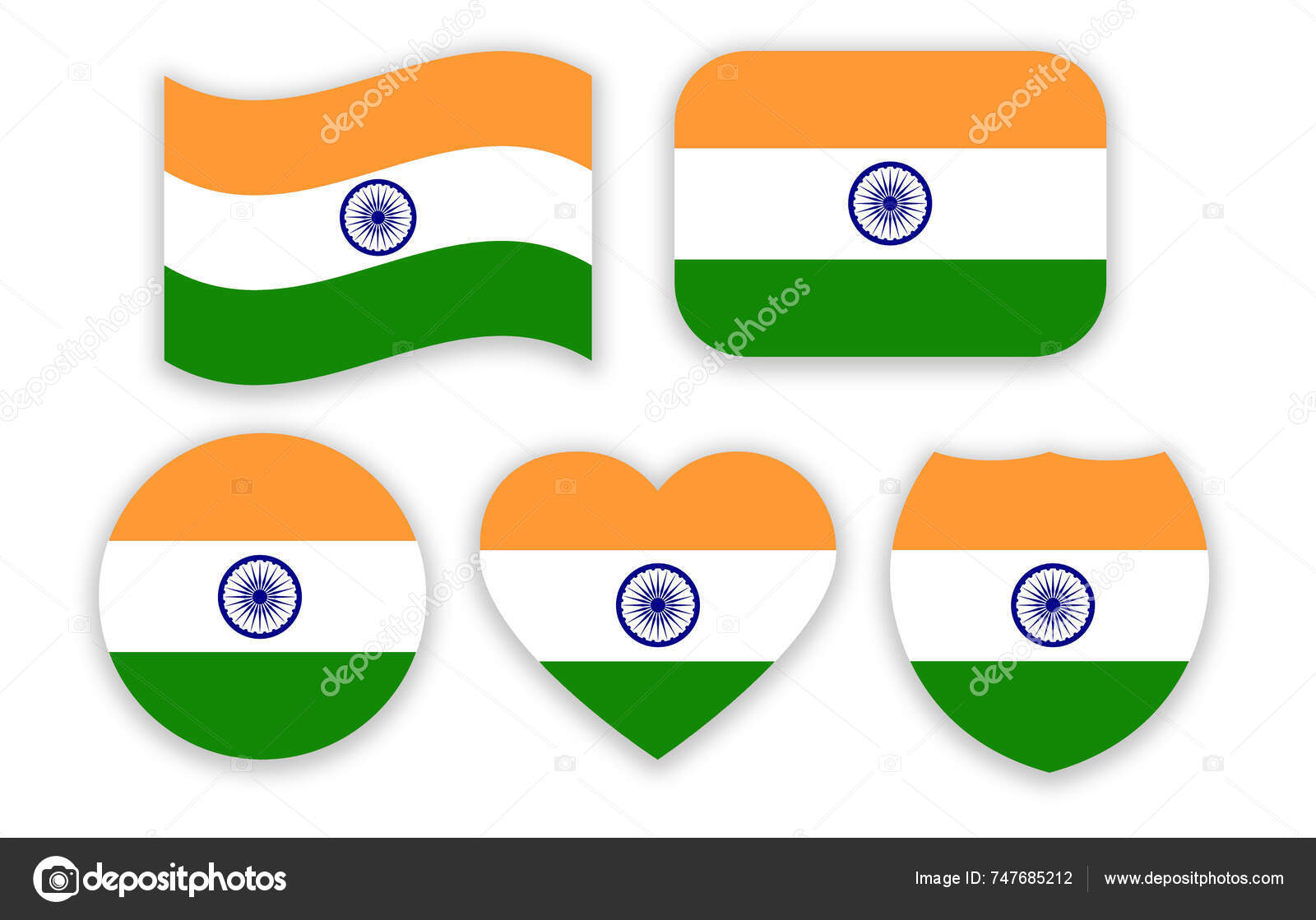 India National Flag Set Different Shapes Wave Circle Heart Shield ...