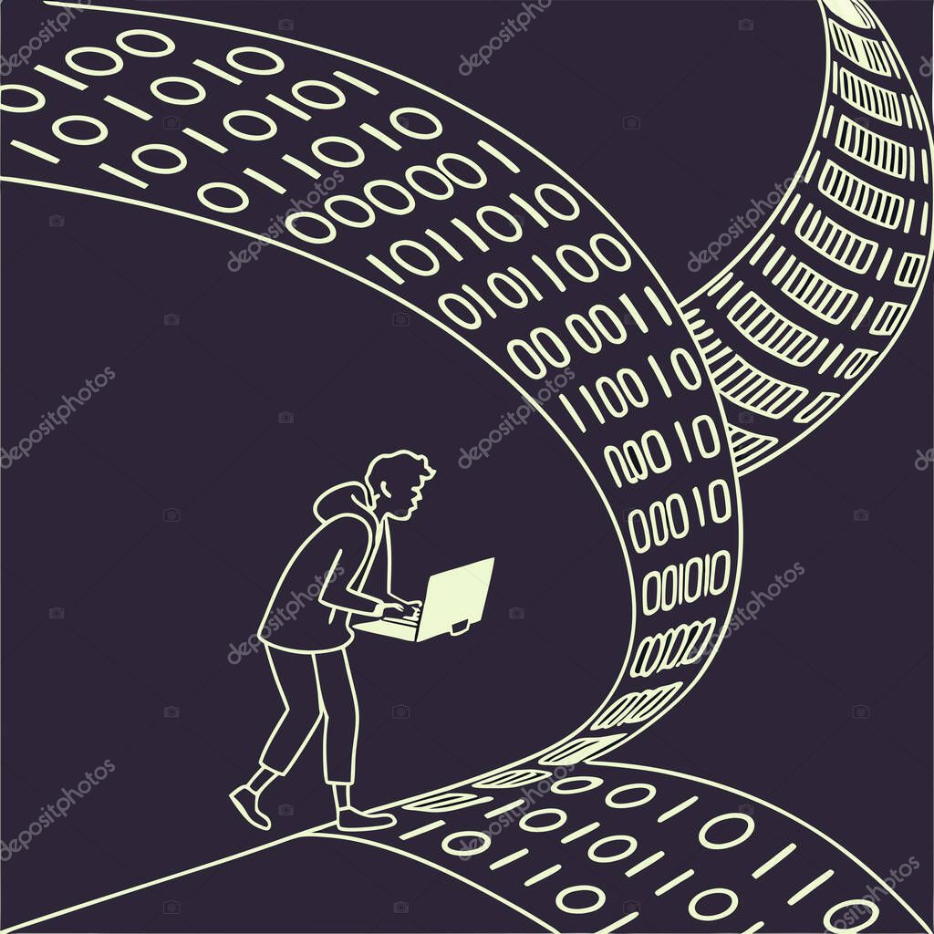 Una pantalla fascinante de flujos de código binario que forman patrones ...