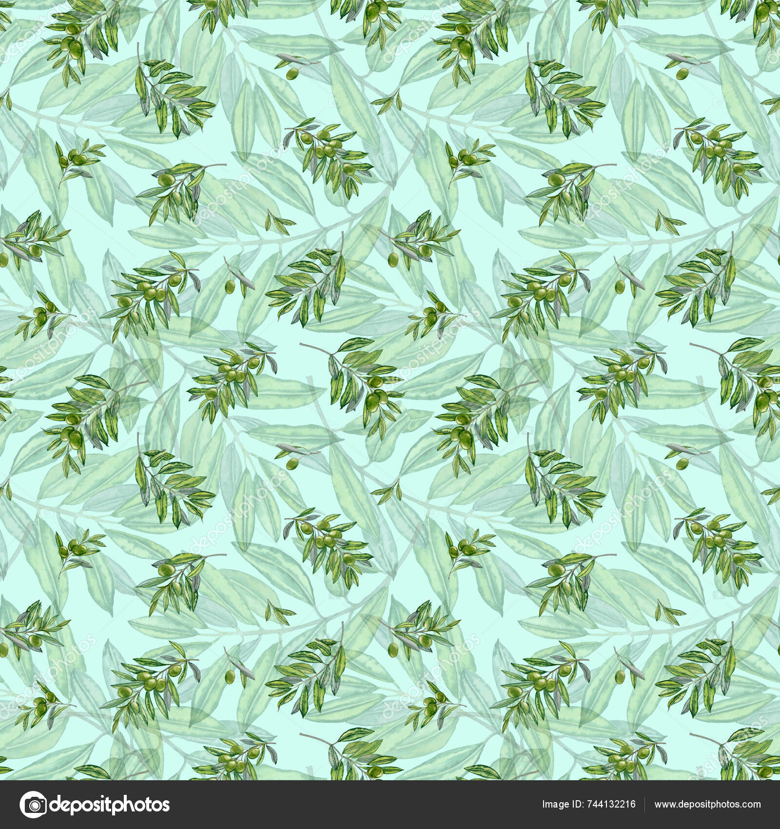 Watercolor Hand Drawn Olives Branches Leaves Olive Oil Theme Jug — Stock Photo © Artbrush #744132216