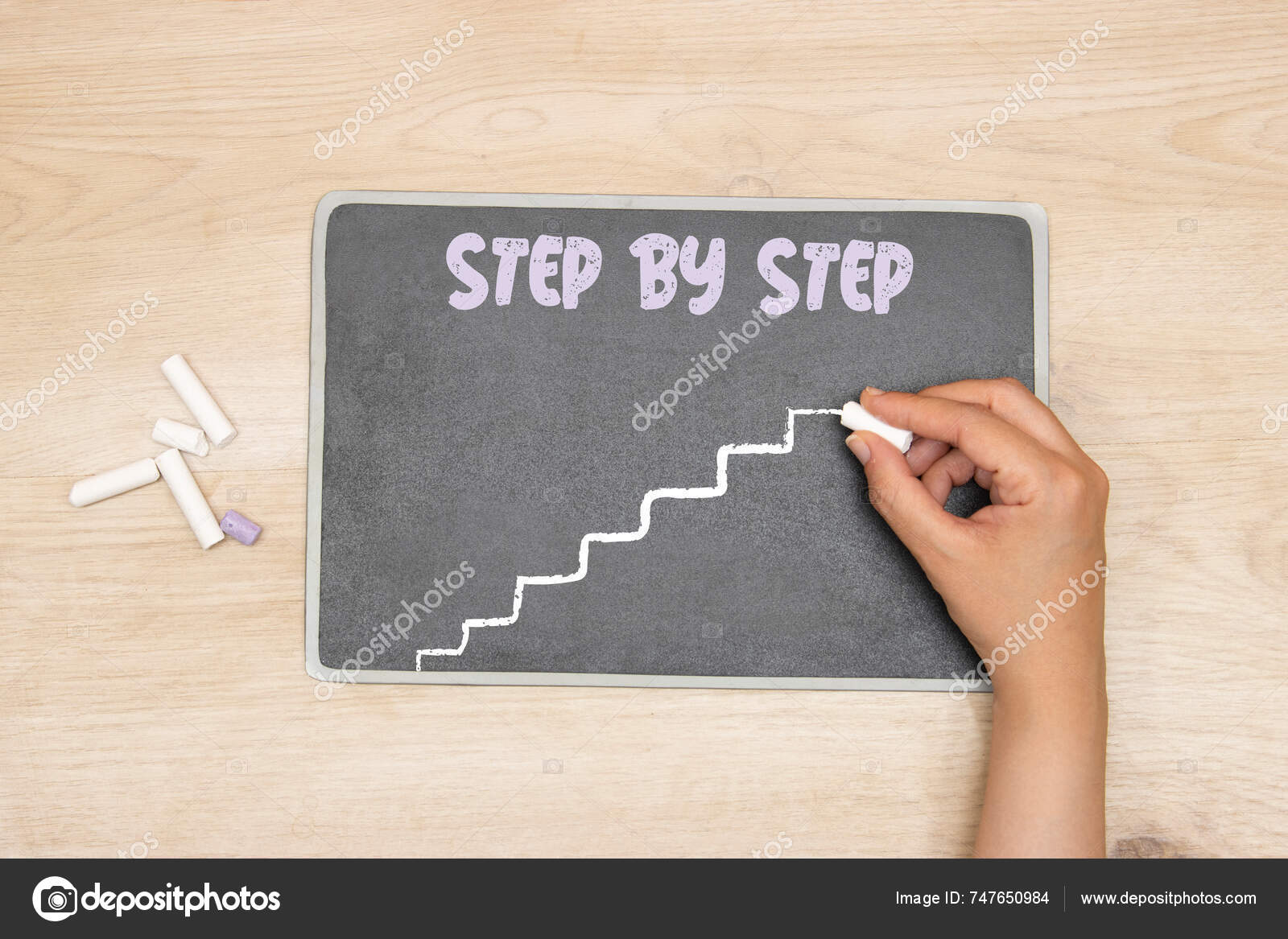 Hand Chalk Writing Message Step Step Chalkboard — Stock Photo ...