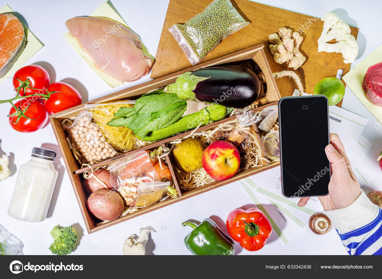 Meal Kit Delivery Concept Set Various Healthy Dishes Food Ingredients ...