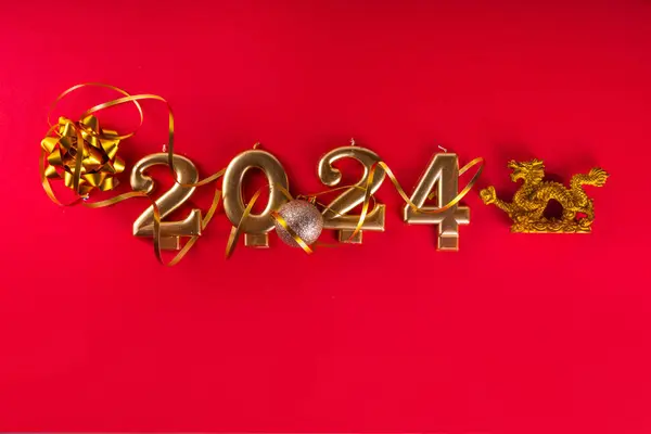 Čínský Nový Rok 2024 Přáníčko Jasně Červený Asijský Rok Draka — Stock ...