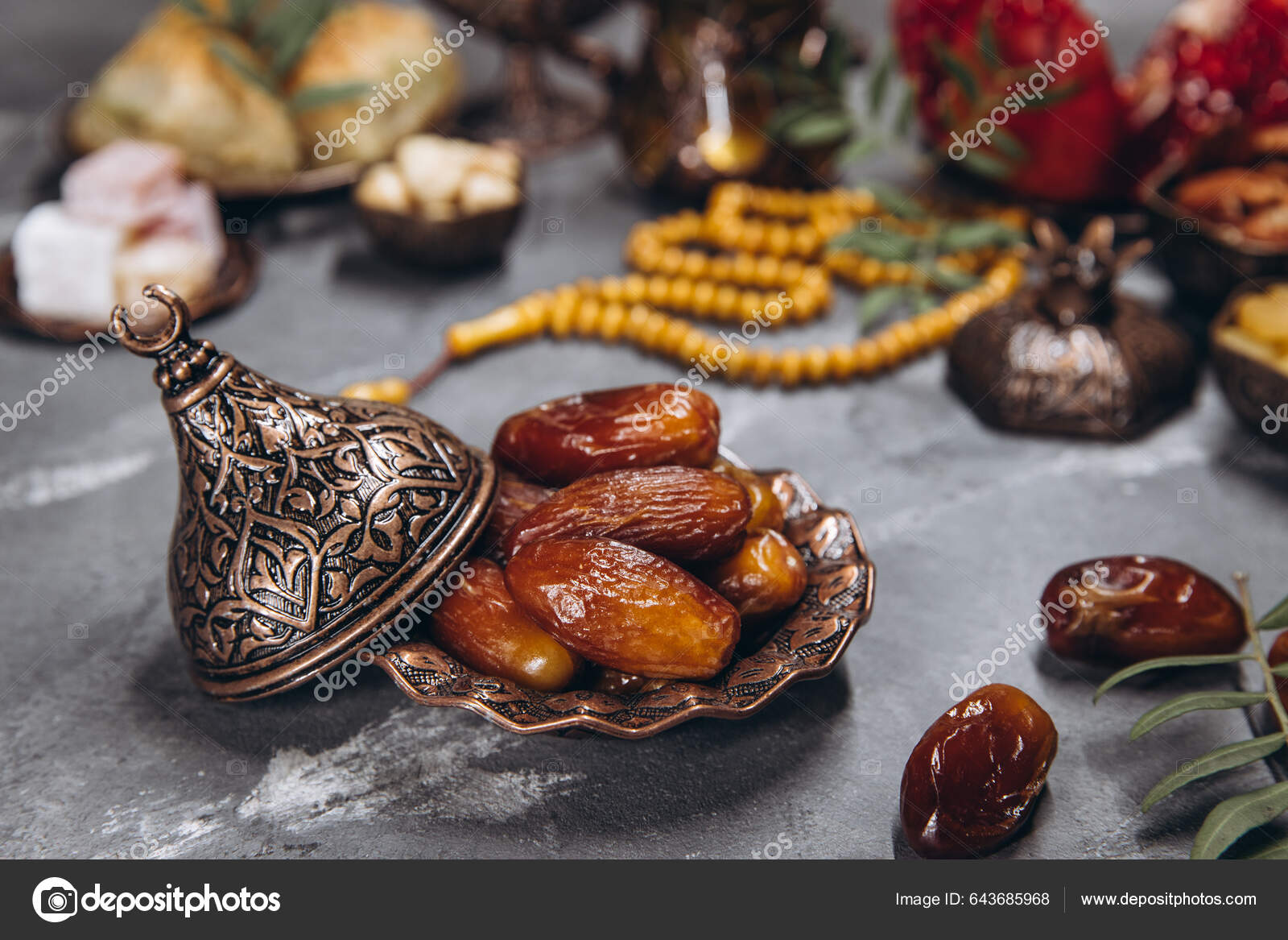 Ramadan Table Dates Background Traditional Dishes Other Meal Dried ...