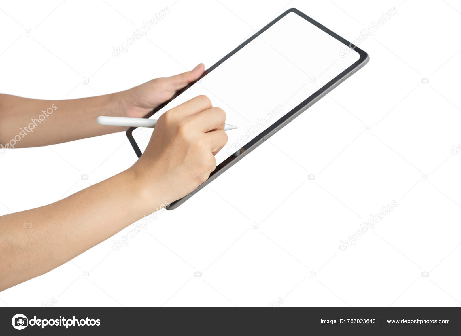 Person Writing Tablet Pen Tablet Black Person Holding Hand — Stock ...