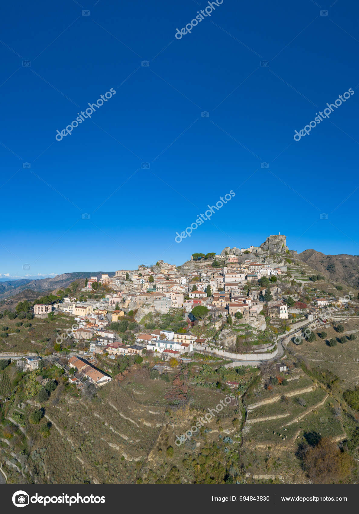 Bova Italy December 2023 Drone Perspective Picturesque Mountain Village ...