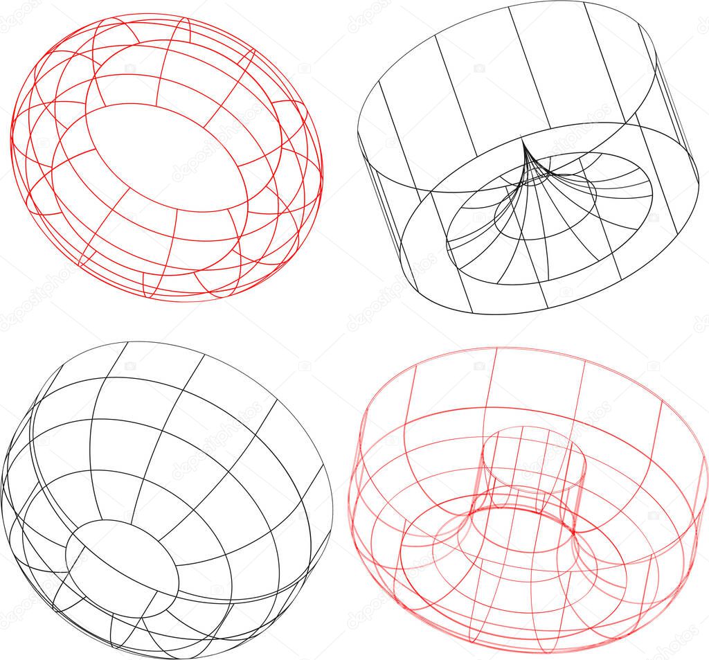 Estructuras circulares con composiciones creativas en rojo y negro para ...