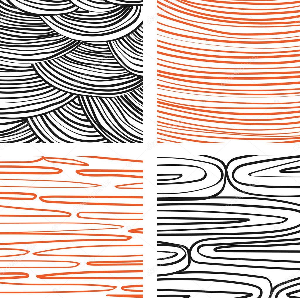 Líneas curvas que crean composiciones artísticas en negro y rojo ...