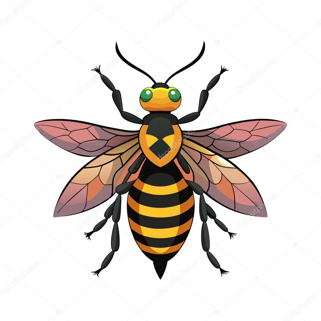 Ilustración del vector de avispa con un diseño detallado de una avispa ...