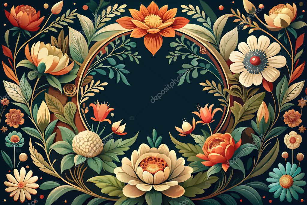 Ilustración simétrica del patrón de flores y hojas 2025