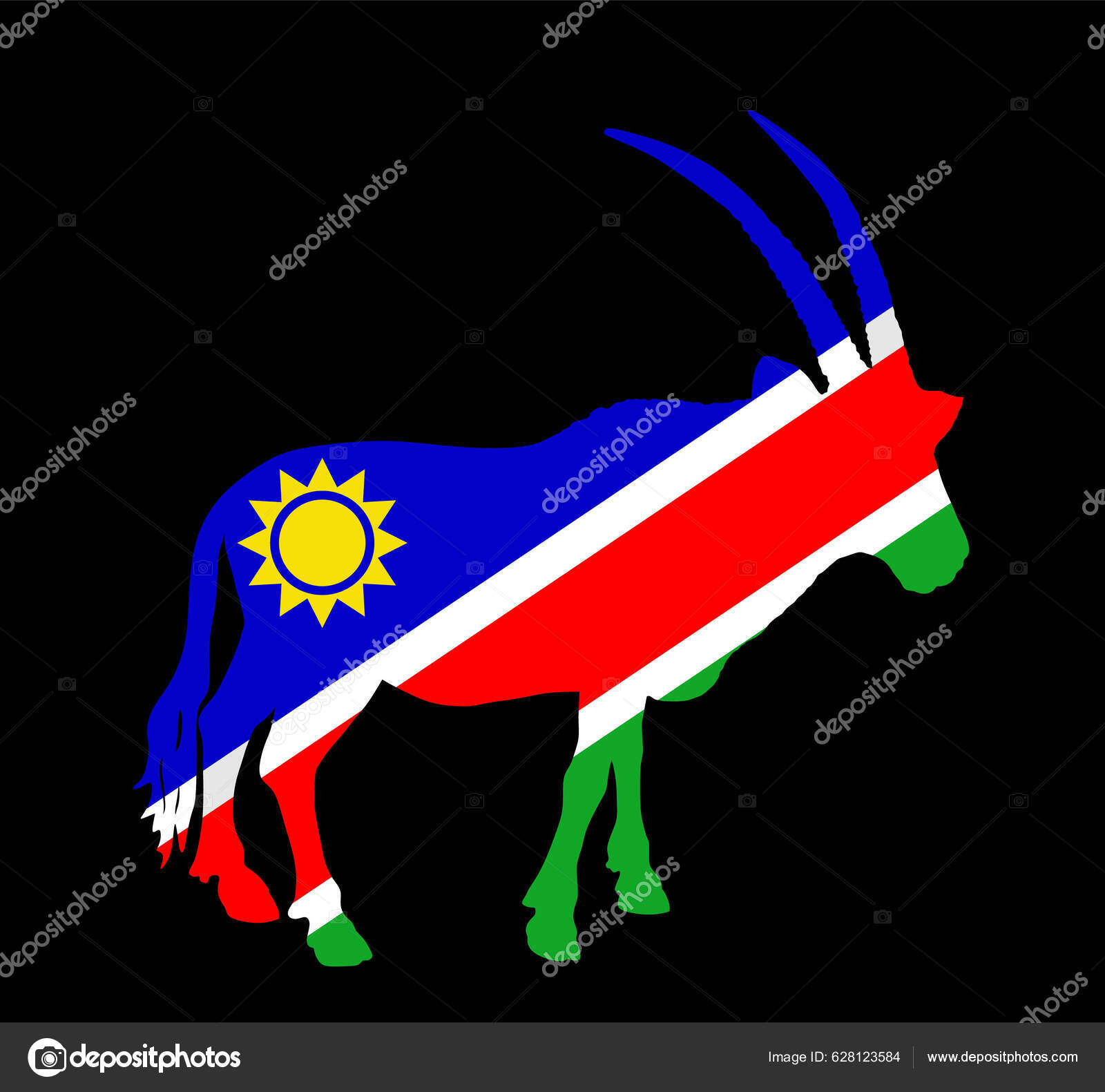 Namibia Flag Oryx Antelope National Animal Vector Silhouette ...